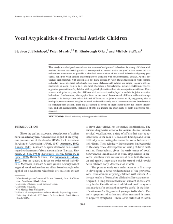 (PDF) Vocal Atypicalities of Preverbal Autistic Children