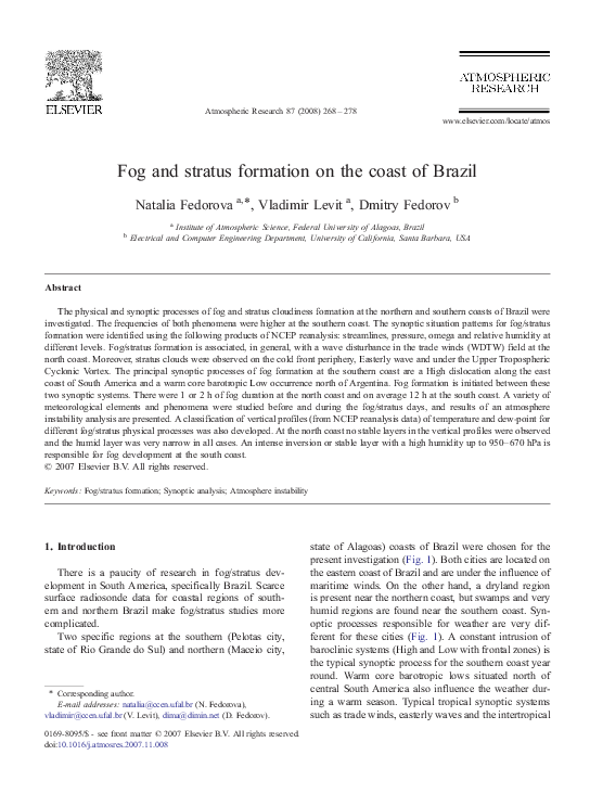 (PDF) Fog and stratus formation on the coast of Brazil