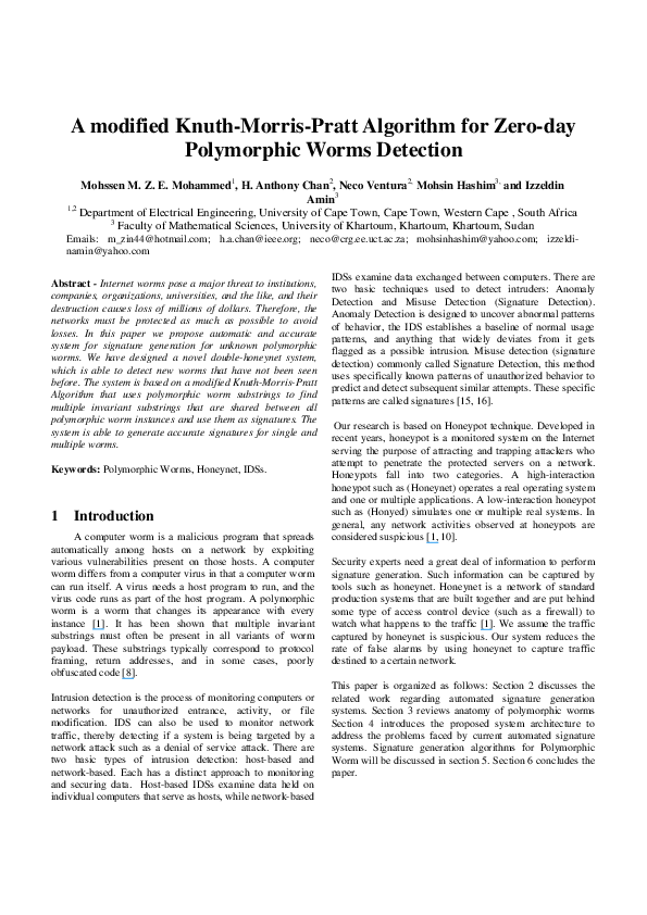Pdf A Modified Knuth Morris Pratt Algorithm For Zero Day Polymorphic