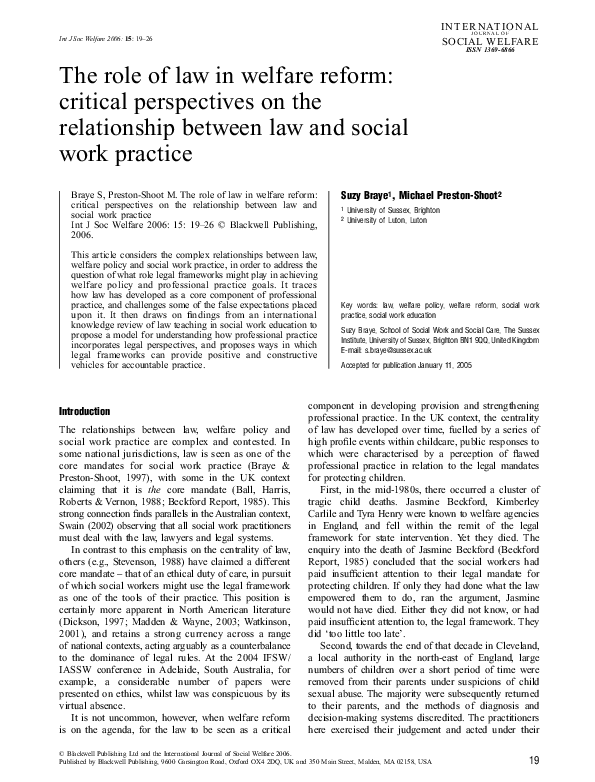(PDF) The role of law in welfare reform: critical perspectives on the ...