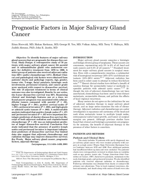 Pdf Prognostic Factors In Salivary Gland Cancer