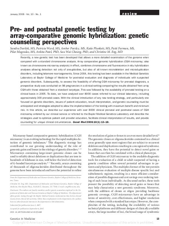 (PDF) Pre and postnatal genetic testing by array-comparative genomic ...