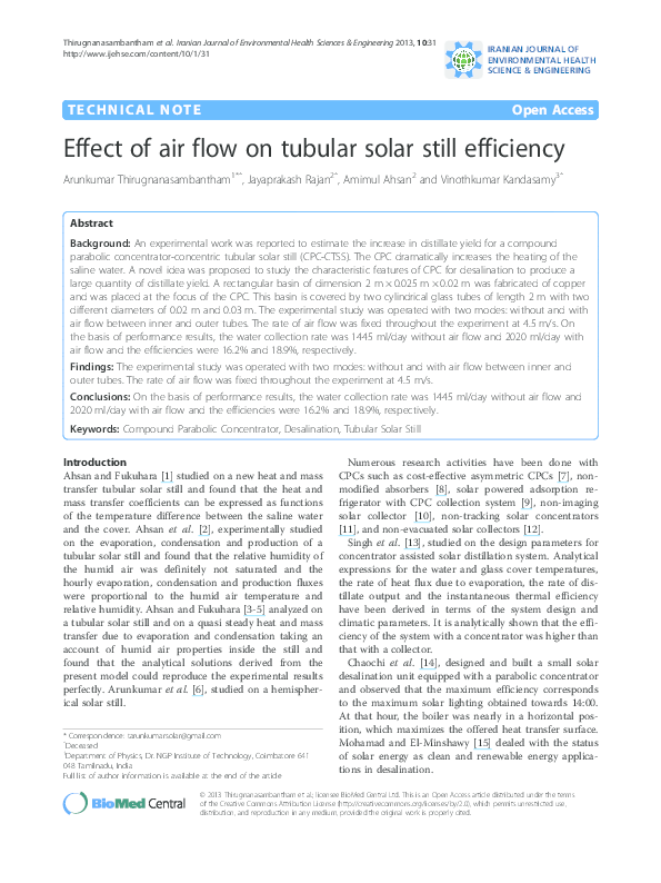(PDF) Effect of air flow on tubular solar still efficiency