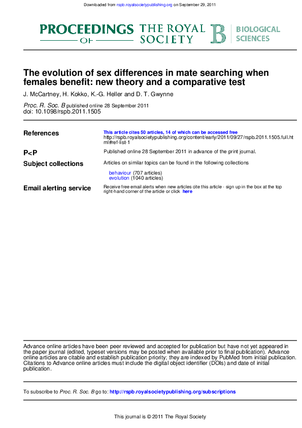 (PDF) The evolution of sex differences in mate searching when females ...