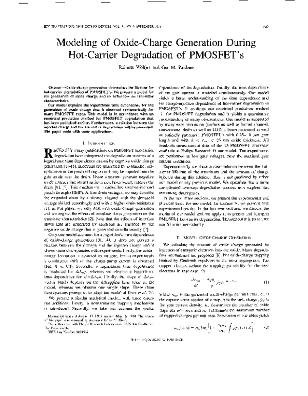 (PDF) Modeling of oxide-charge generation during hot-carrier degradation of PMOSFET's