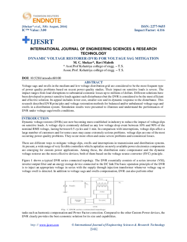 Pdf Dynamic Voltage Restorer Dvr For Voltage Sag Mitigation