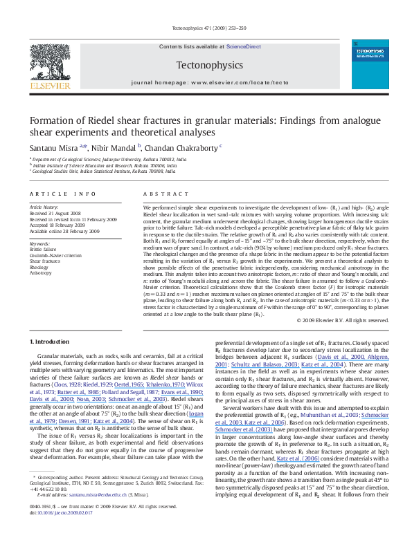 (PDF) Formation of Riedel shear fractures in granular materials: Findings from analogue shear ...