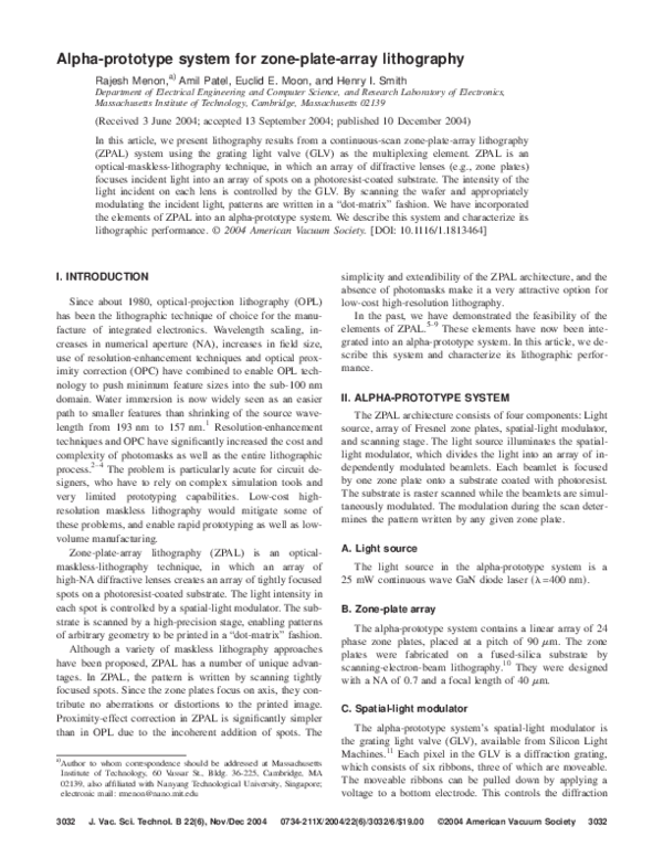 (PDF) Alpha-prototype system for zone-plate-array lithography