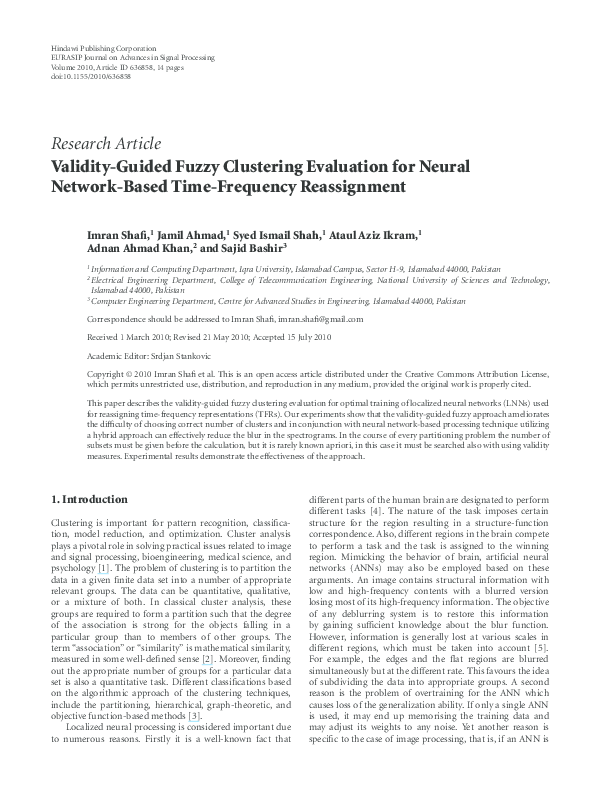 (PDF) Fuzzy Clustering for Neural Network TFRs (PDF) Fuzzy Clustering for Neural Network TFRs