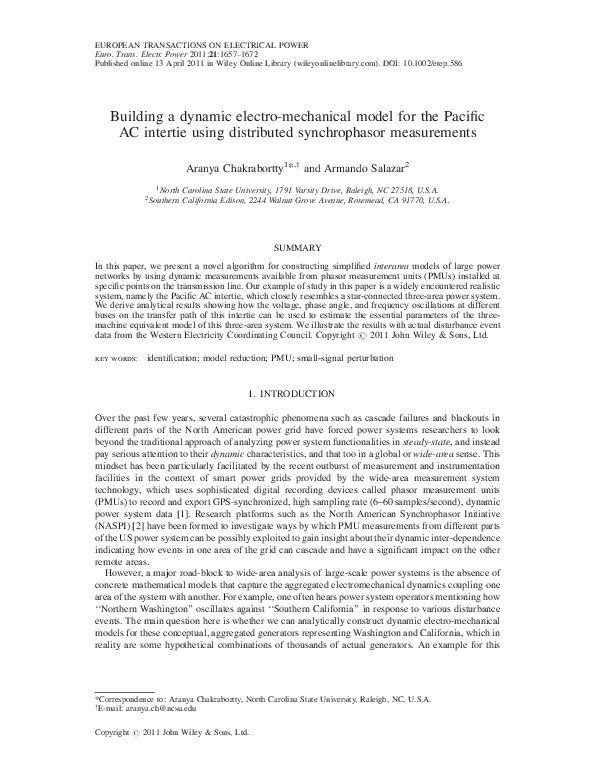 (PDF) Building a dynamic electromechanical model for the pacific AC ...
