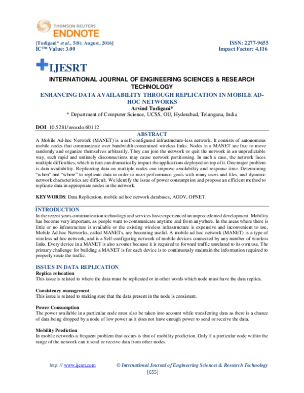 Pdf Enhancing Data Availability Through Replication In Mobile Ad Hoc