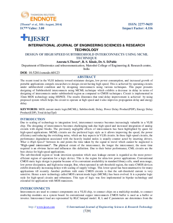 Pdf Design Of High Speed Subthreshold Interconnects Using Mcml Technique