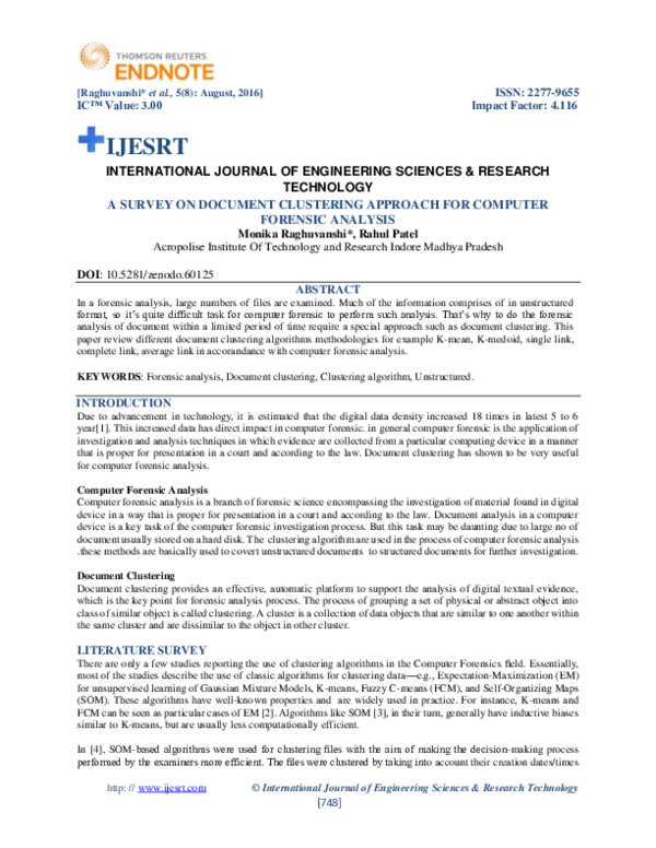 (PDF) A SURVEY ON DOCUMENT CLUSTERING APPROACH FOR COMPUTER FORENSIC ANALYSIS