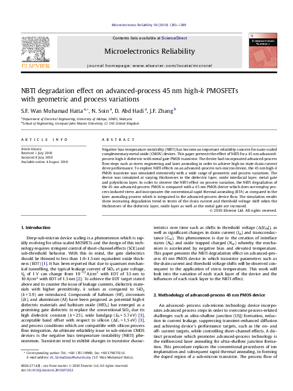 (PDF) NBTI degradation effect on advanced-process 45 nm high-k PMOSFETs ...