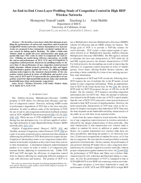 (PDF) An End-to-End Cross-Layer Profiling Study of Congestion Control in High BDP Wireless Networks