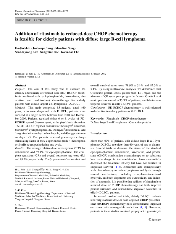 (PDF) Safety and efficacy of CHOP for treatment of diffuse large B-cell ...