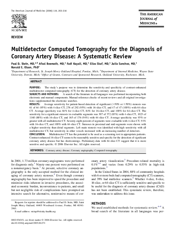 (PDF) Multidetector Computed Tomography for the Diagnosis of Coronary ...