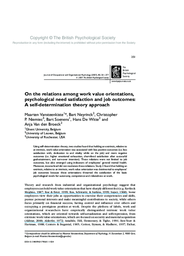 (PDF) On the relations among work value orientations, psychological ...