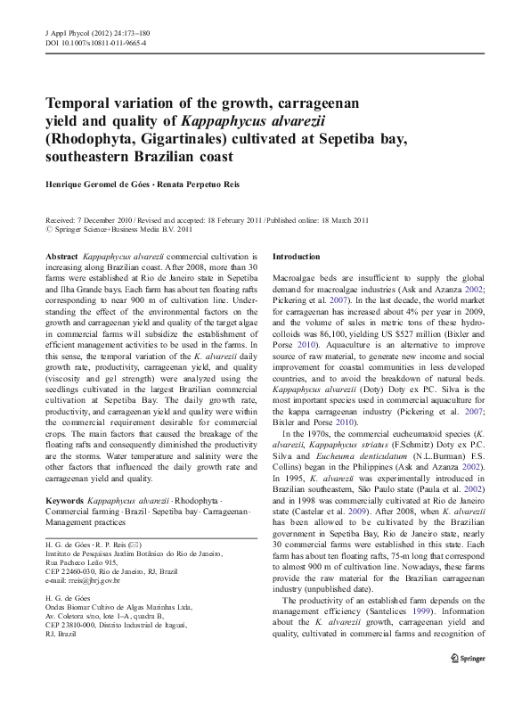 (PDF) Temporal variation of the growth, carrageenan yield and quality ...