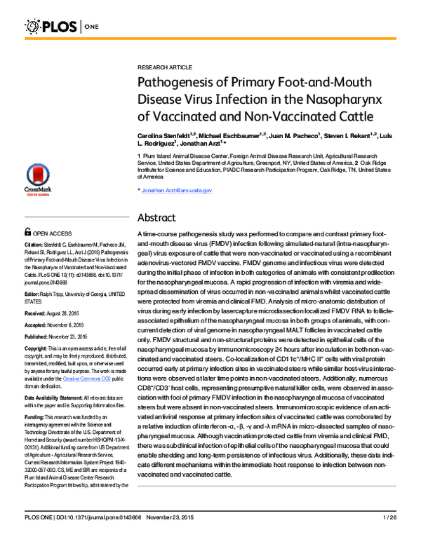 (PDF) Pathogenesis of Primary Foot-and-Mouth Disease Virus Infection in ...