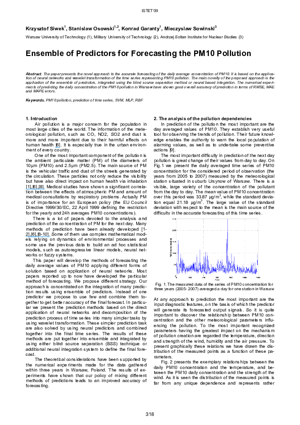 (PDF) Ensemble of Predictors for Forecasting the PM10 Pollution