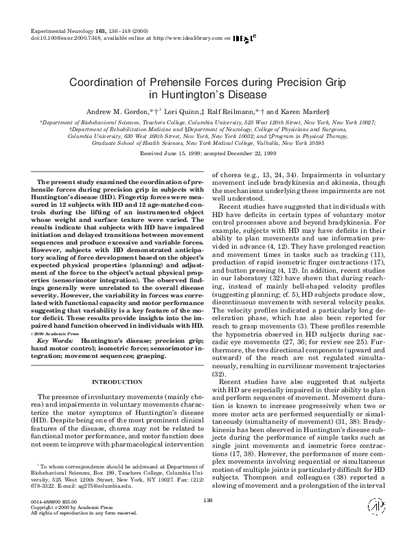 (PDF) Coordination of Prehensile Forces during Precision Grip in ...