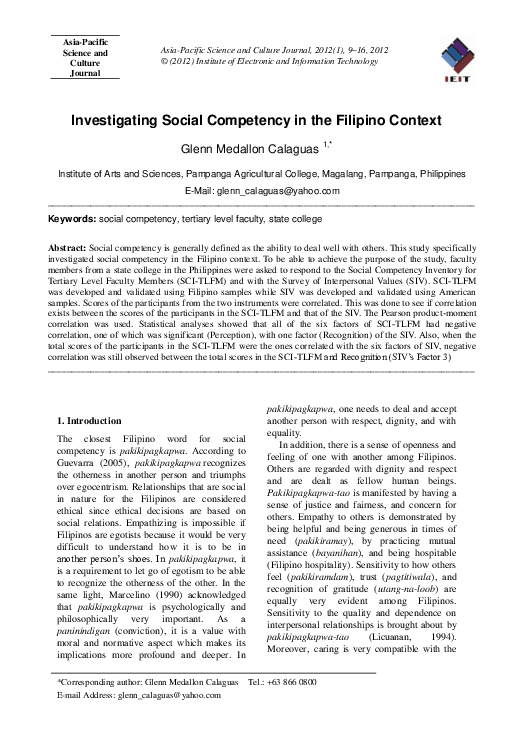 (PDF) Investigating Social Competency in the Filipino Context