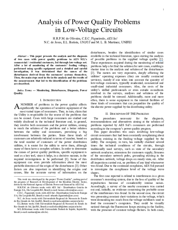 (PDF) Analysis of power quality problems in low-voltage circuits