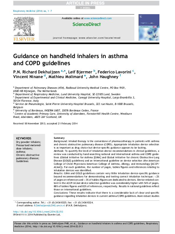 (PDF) Guidance on handheld inhalers in asthma and COPD guidelines
