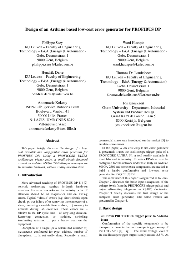 (PDF) Design of an Arduino based low-cost error generator for PROFIBUS DP