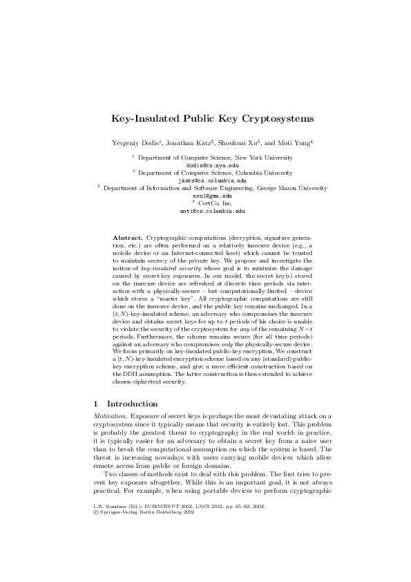 (PDF) Key-Insulated Public Key Cryptosystems