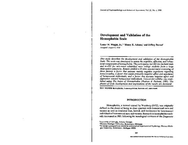 (PDF) Development and validation of the Homophobia Scale | Lester ...