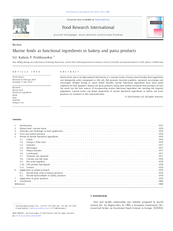 (PDF) Marine foods as functional ingredients in bakery and pasta products