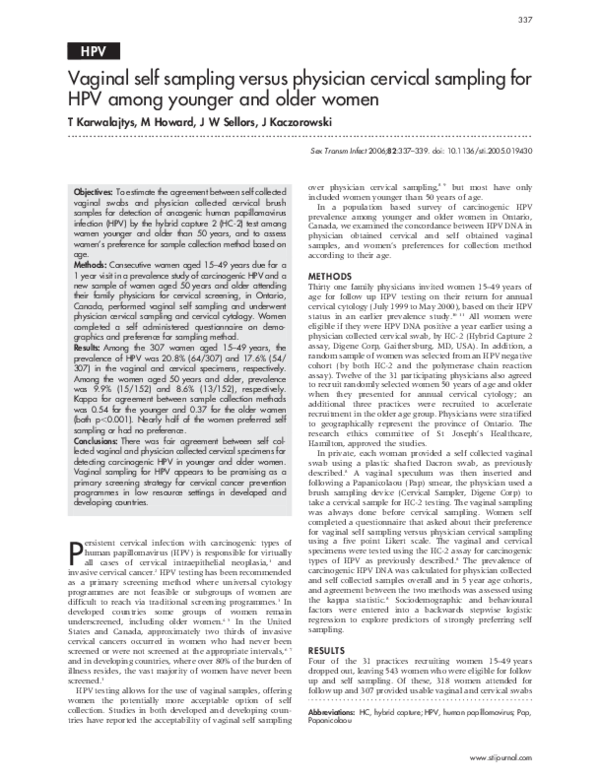(PDF) Vaginal self sampling versus physician cervical sampling for HPV among younger and older women