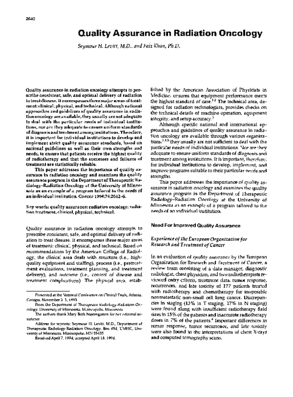 (PDF) Quality assurance in radiation oncology