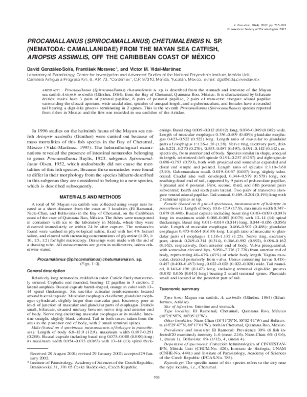 (PDF) PROCAMALLANUS (SPIROCAMALLANUS) CHETUMALENSIS N. SP. (NEMATODA ...