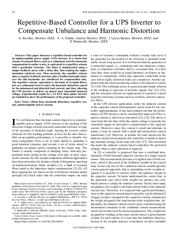 (PDF) Repetitive-Based Controller for a UPS Inverter to Compensate Unbalance and Harmonic Distortion
