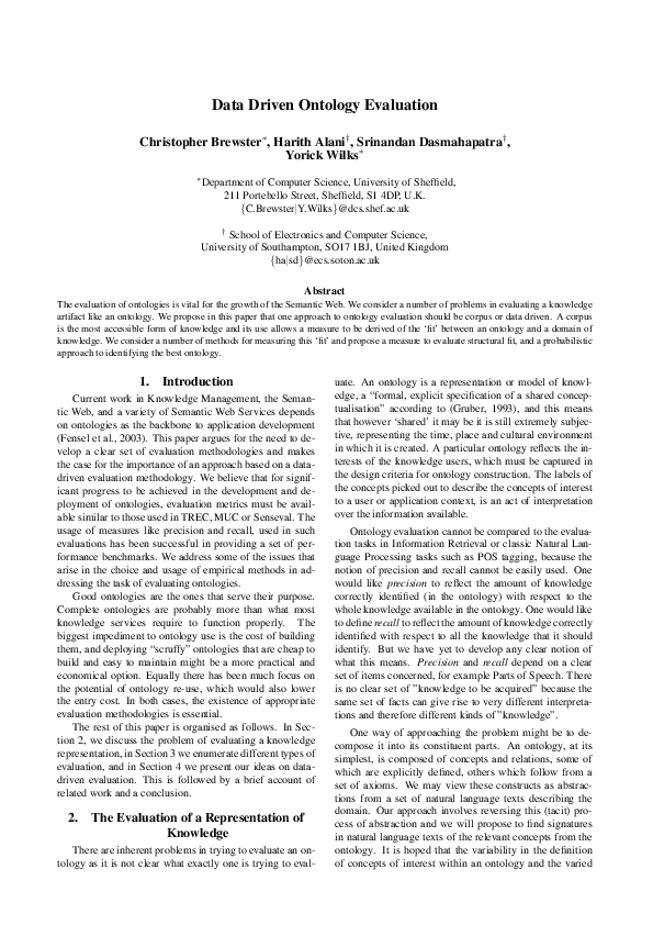 (PDF) Data Driven Ontology Evaluation