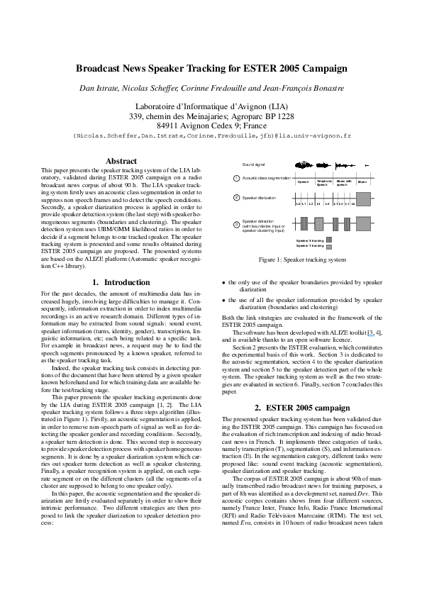 (PDF) Broadcast news speaker tracking for ESTER 2005 campaign | Dan ...