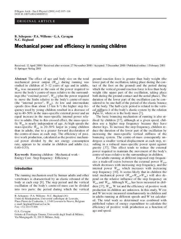 (PDF) Mechanical power and efficiency in running children