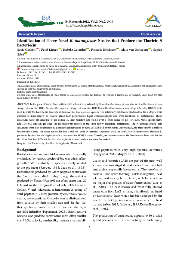 (PDF) Identification of Three Novel B. thuringiensis Strains that ...