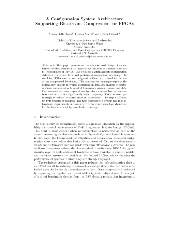 Pdf A Configuration System Architecture Supporting Bitstream Compression For Fpgas