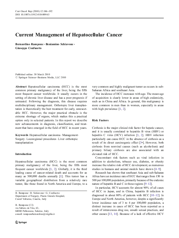 (PDF) Current Management of Hepatocellular Cancer