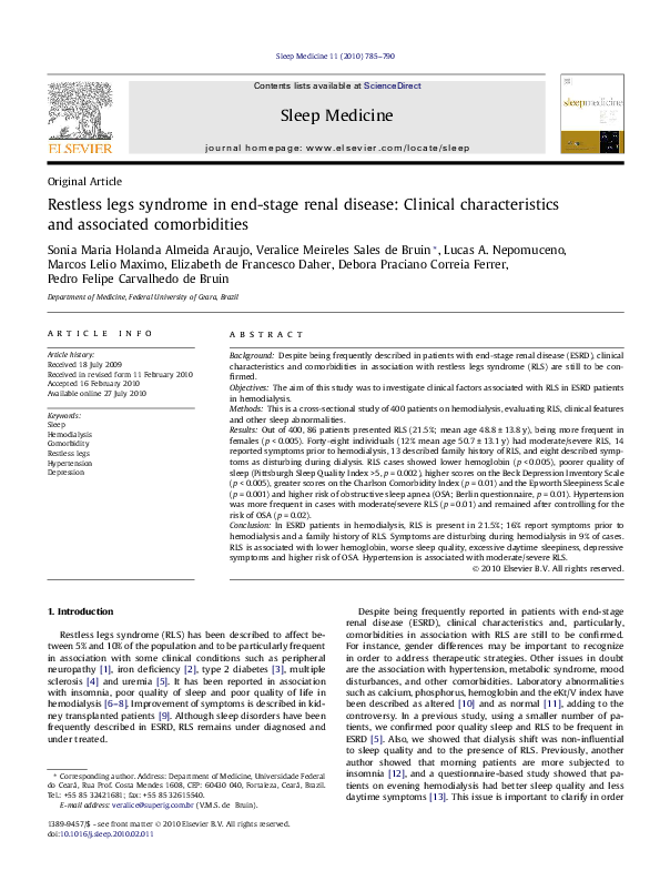 (PDF) Restless legs syndrome in end-stage renal disease