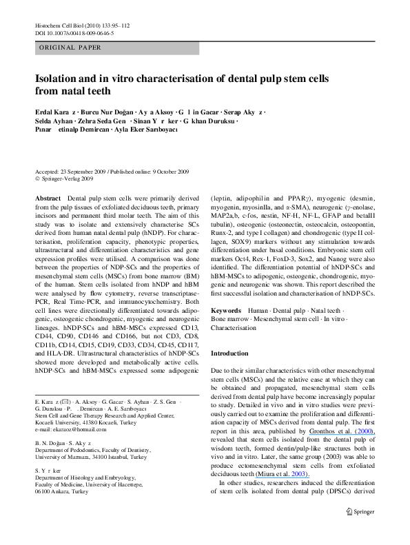(PDF) In vitro comparative analysis of human dental stem cells from a single donor and its ...