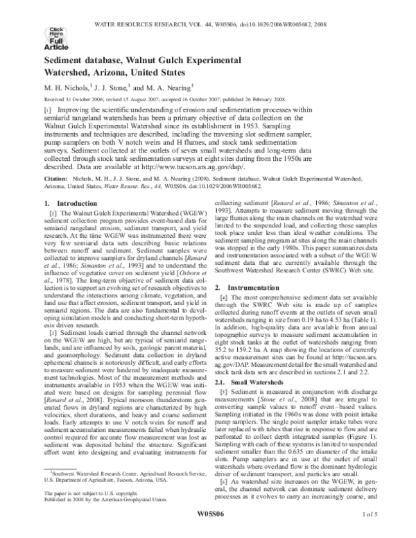(PDF) Sediment database, Walnut Gulch Experimental Watershed, Arizona ...