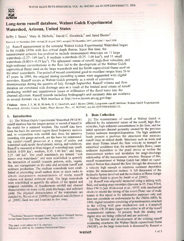 (PDF) Long-term runoff database, Walnut Gulch Experimental Watershed ...