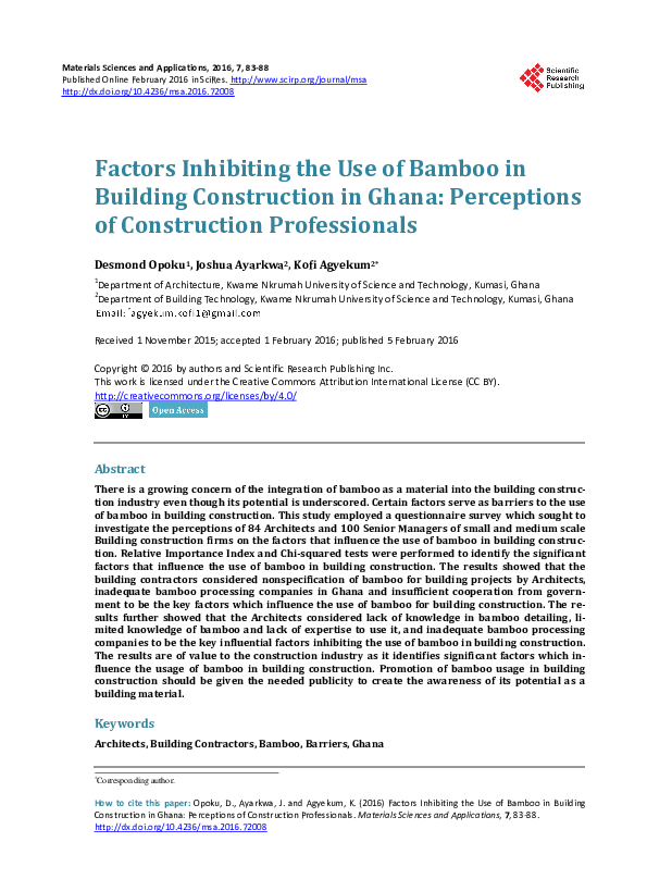 (PDF) Factors Inhibiting the Use of Bamboo in Building Construction in ...