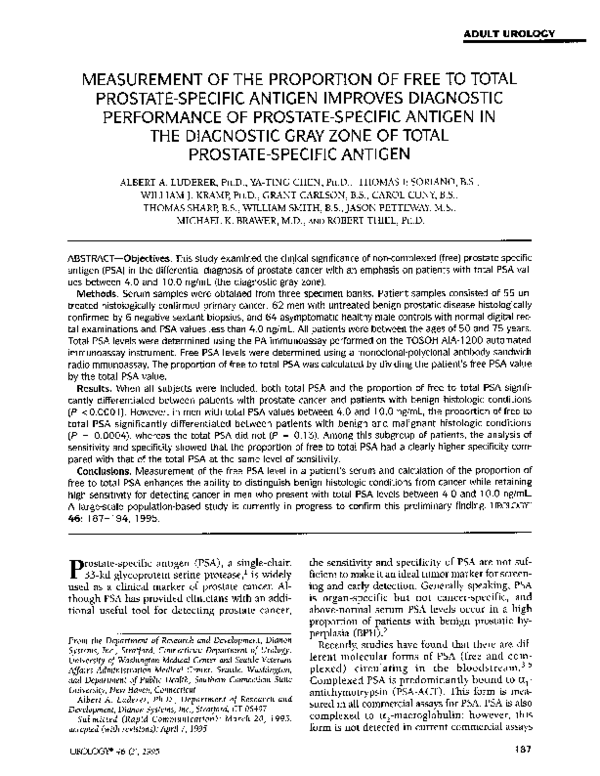 (PDF) Measurement of the proportion of free to total prostate-specific ...