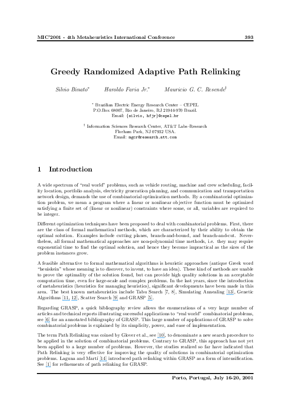(PDF) Greedy Randomized Adaptive Path Relinking